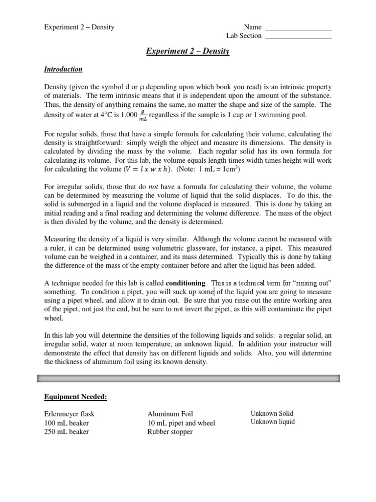Density Of Solids Experiment