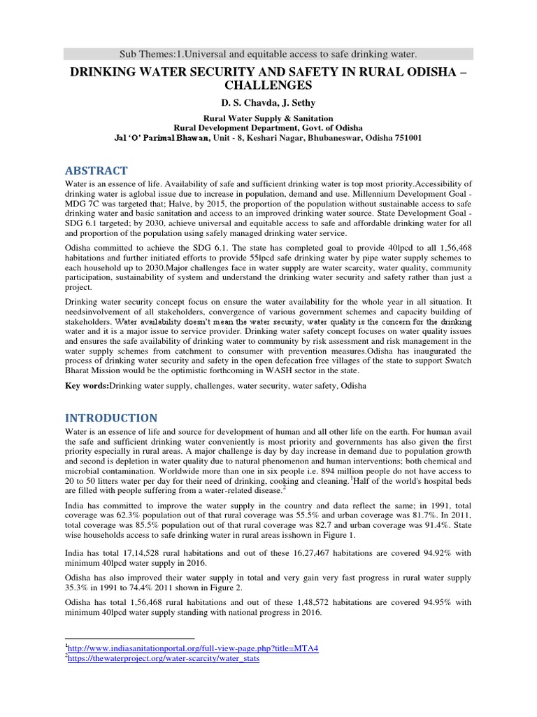 Working Paper Drinking Water Security and Safety - Odisha DC 05122016 ...