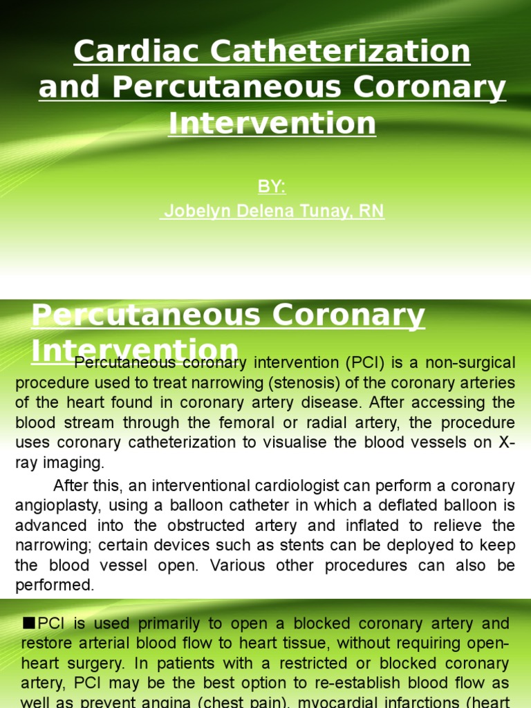 Cardiac Catheterization & PCI Guide | PDF | Percutaneous Coronary ...