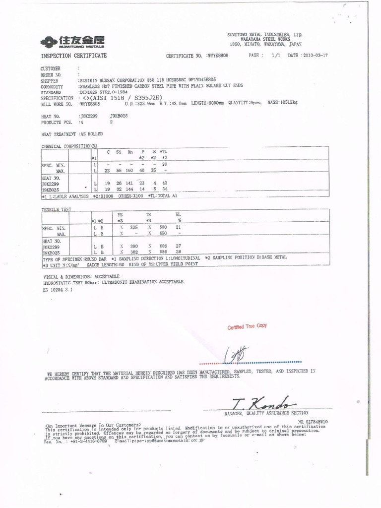 Inspection Certificate PDF | PDF