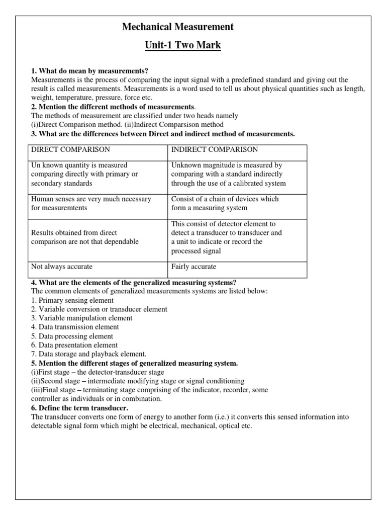 Mechanical Measurement Unit-1 Two Mark | Download Free PDF | Accuracy ...