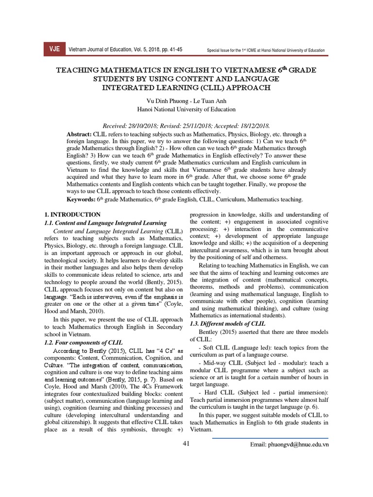 Teaching Mathematics in English To Vietnamese 6th Grade | PDF ...