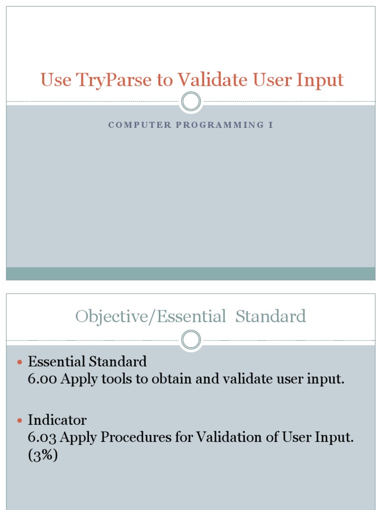 Use Tryparse To Validate User Input Computer Programming I Pdf