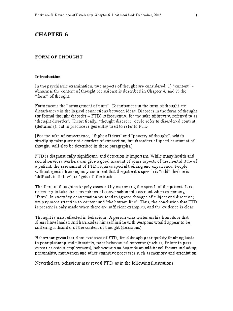 Chapter 6 Form of Thought | PDF | Mental Disorder | Frontal Lobe