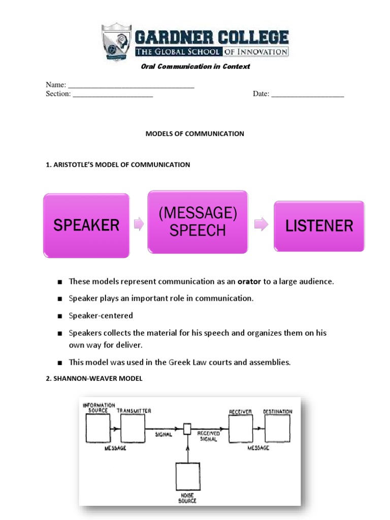 Models of Communication: An Analysis of Aristotle's Model, Shannon ...