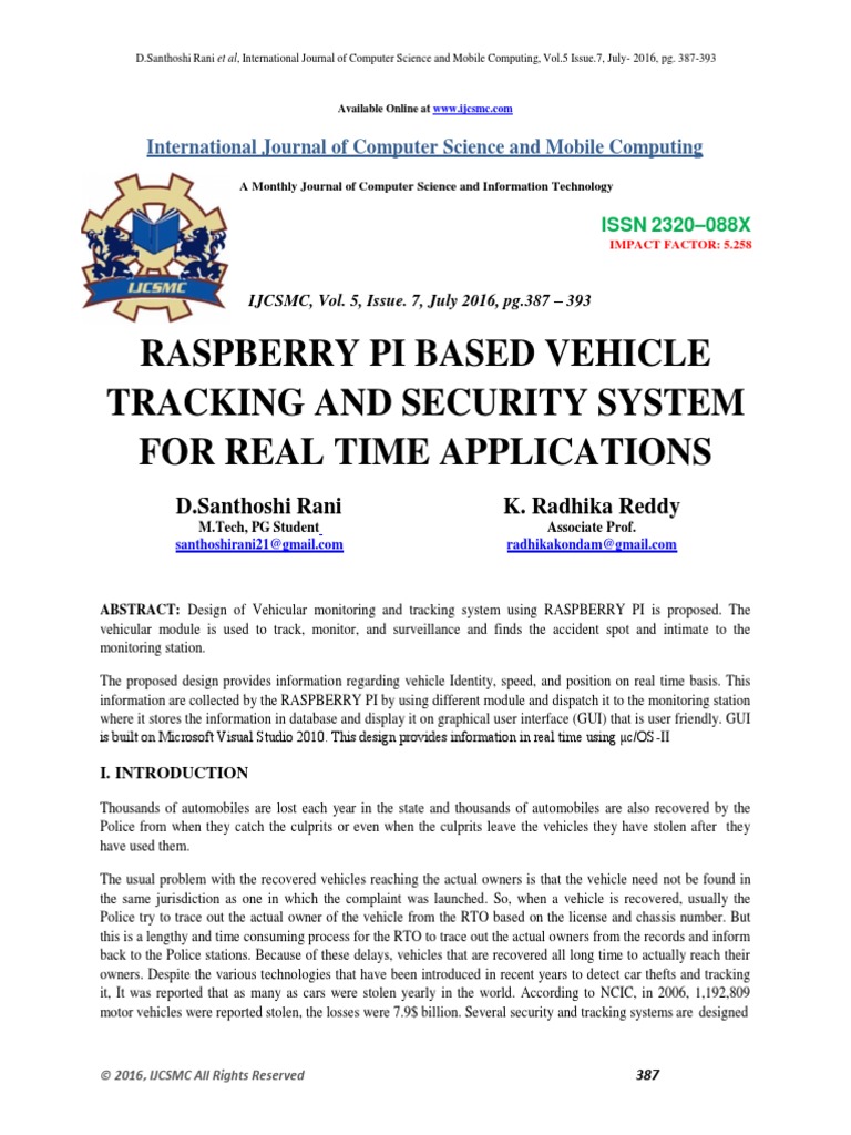Raspberry Pi Based Vehicle Tracking and Security System For Real Time Applications | PDF ...