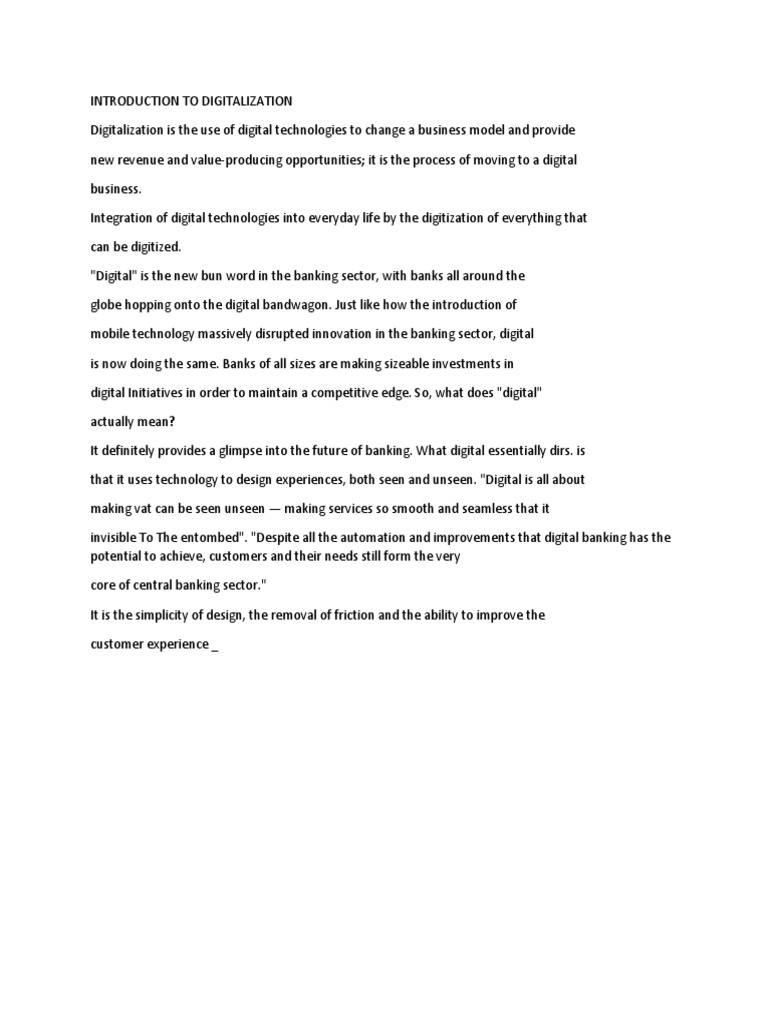 Introduction To Digitalization | PDF | Online Banking | Banks & Banking