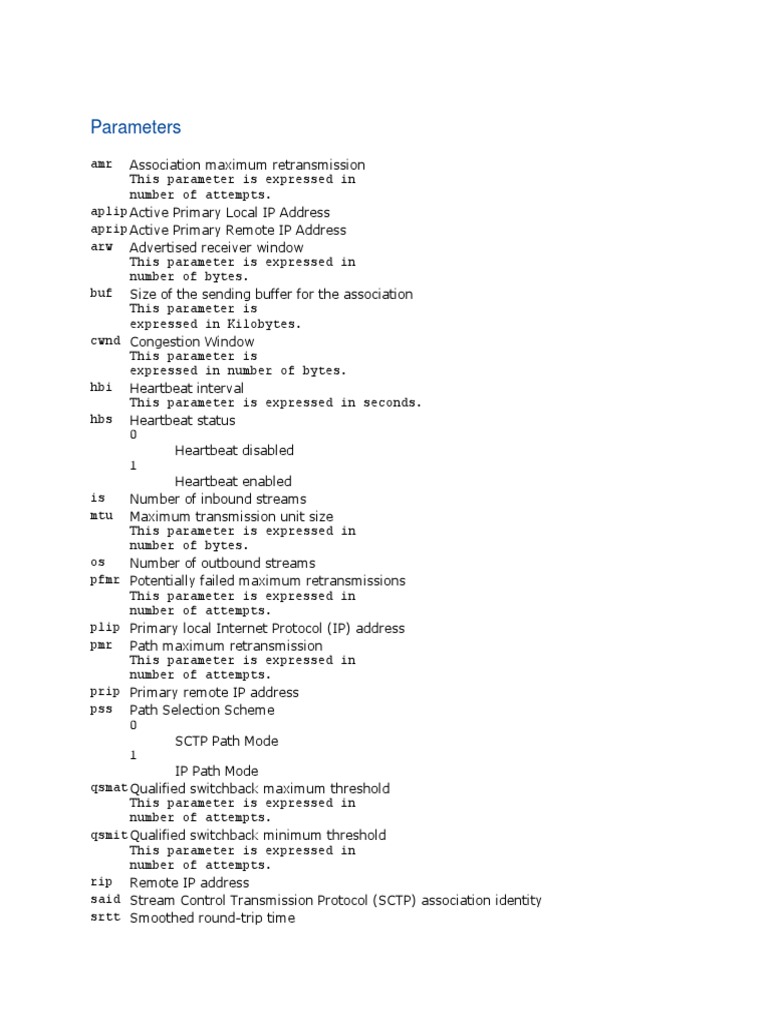 SCTP Parameters | PDF | Science & Mathematics