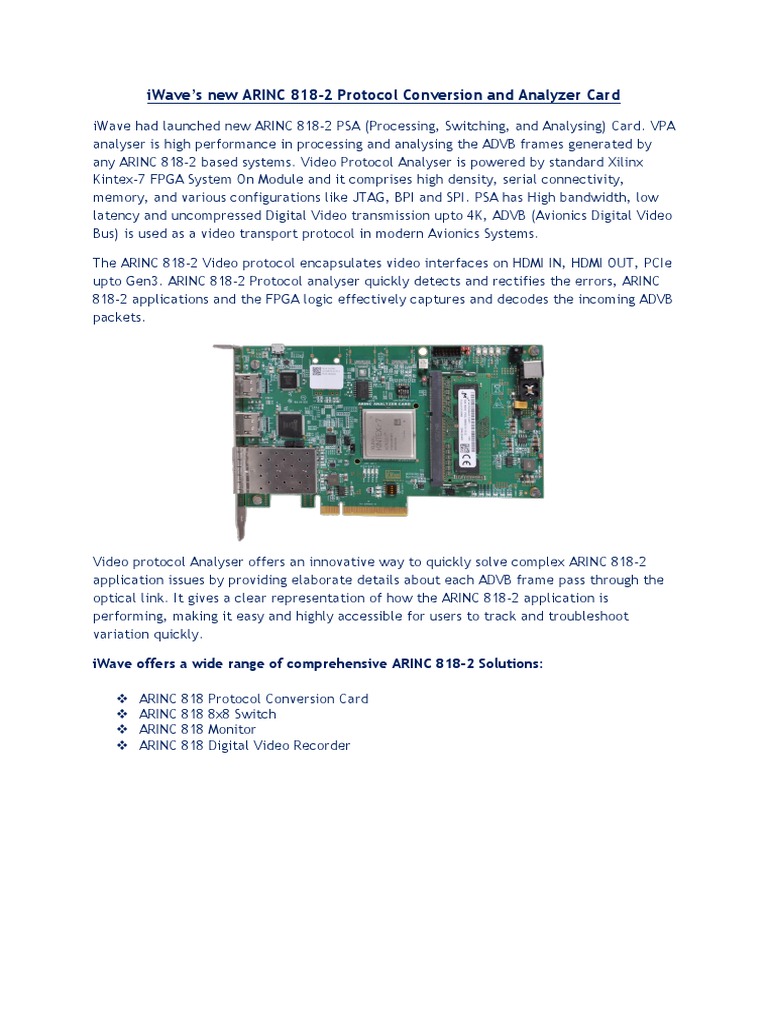 Iwave'S New Arinc 818-2 Protocol Conversion and Analyzer Card | PDF