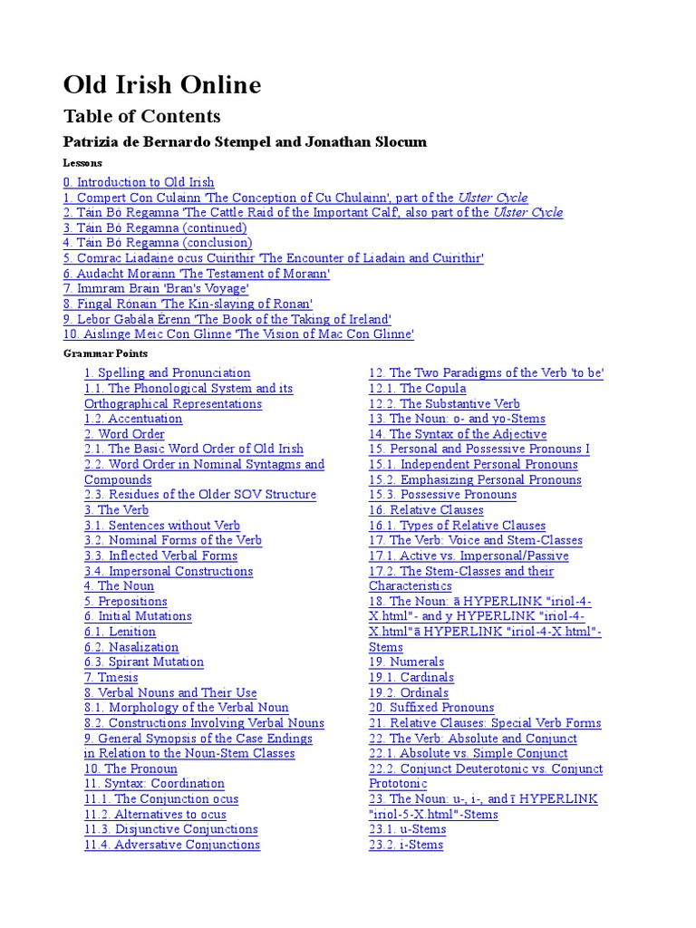 Old Irish Language and Literature Guide | PDF | Verb | Grammatical Number
