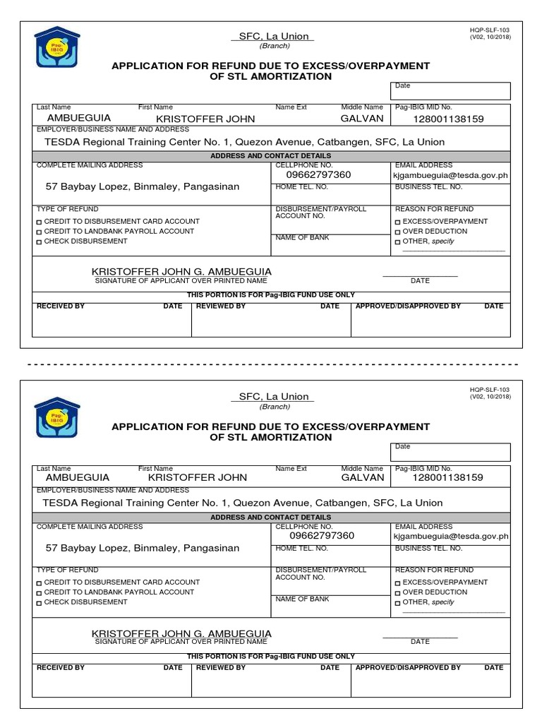 SLF103 ApplicationRefundExcessOverpaymentSTL V02 | PDF | Payments ...