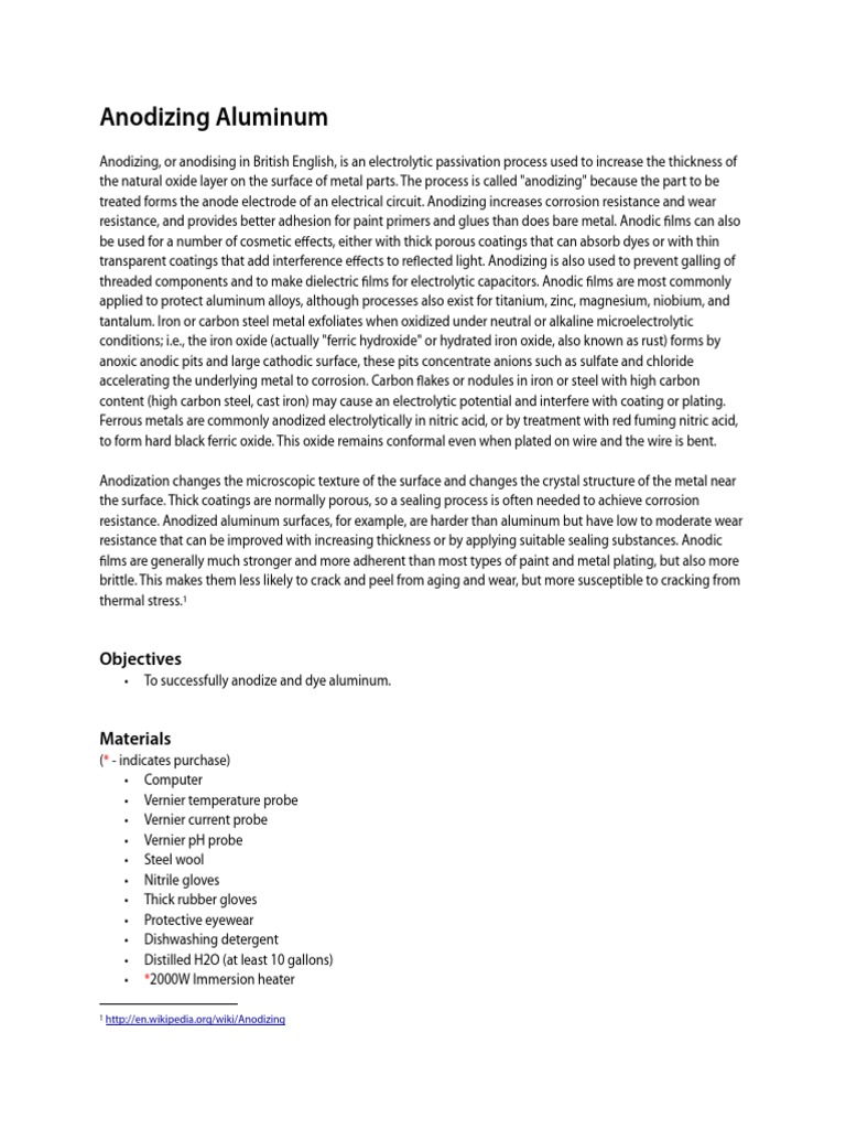 Anodizing Procedure Pdf Building Engineering Chemistry