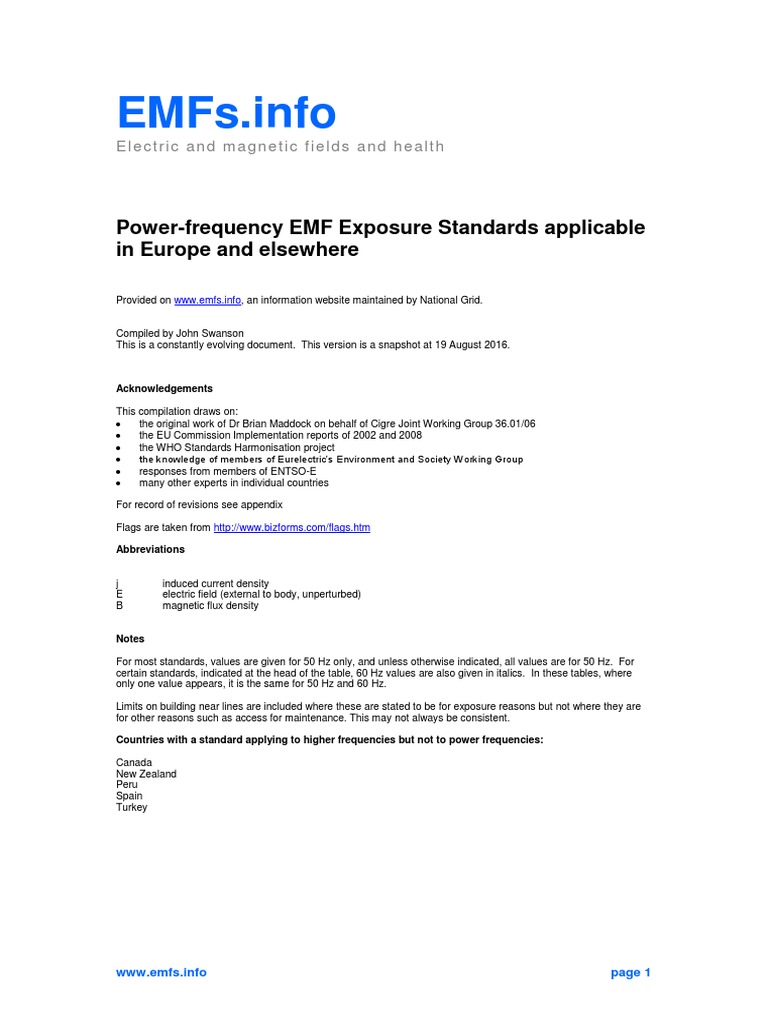 EMF Exposure Limits and Standards | PDF | Occupational Safety And ...