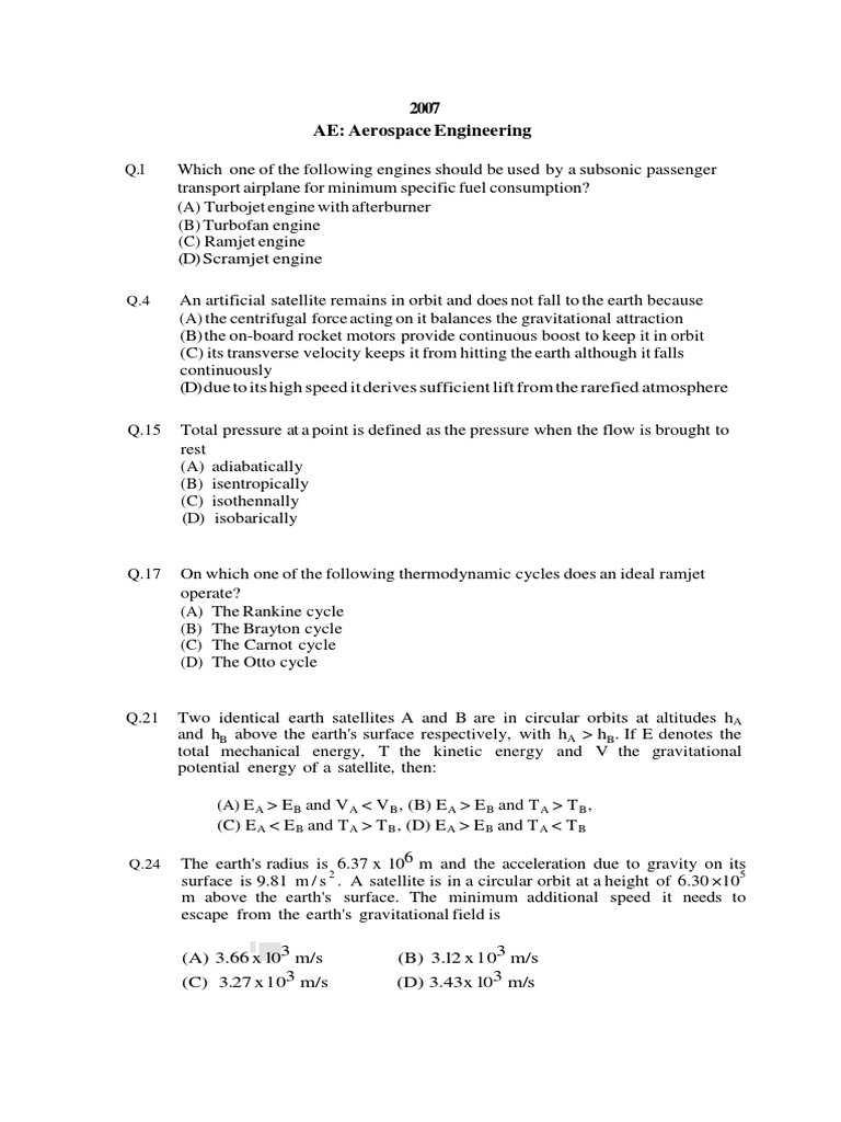 Aerospace Engineering Question Paper | PDF | Turbine | Rocket Engine