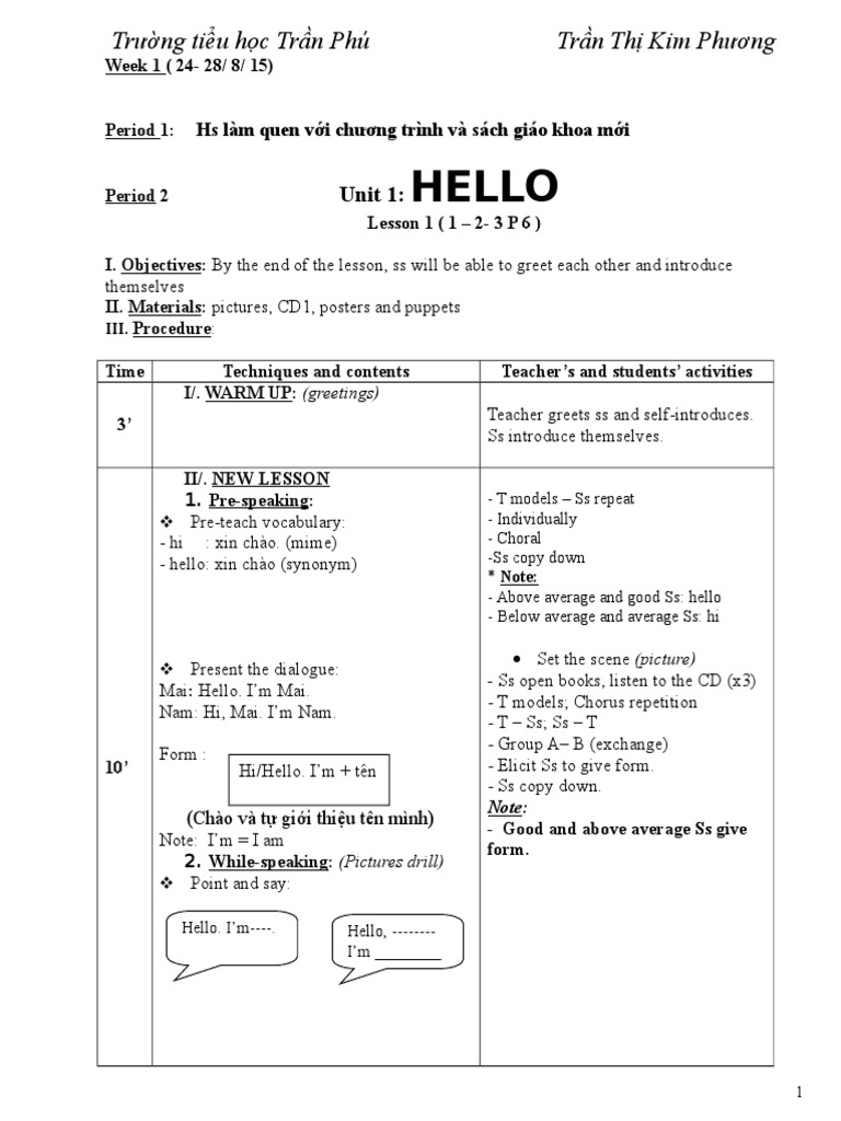 Greeting and Self-Introductions: An Analysis of Lesson Plans for ...