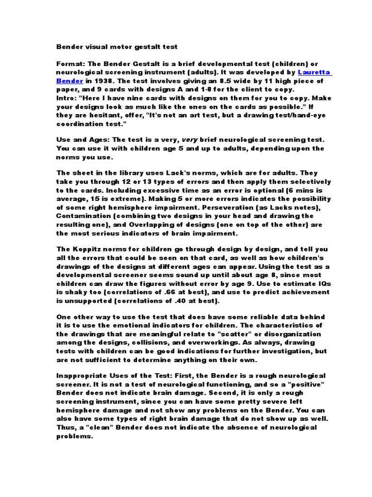 Bender Visual Motor Gestalt Test | PDF | Test (Assessment) | Applied ...
