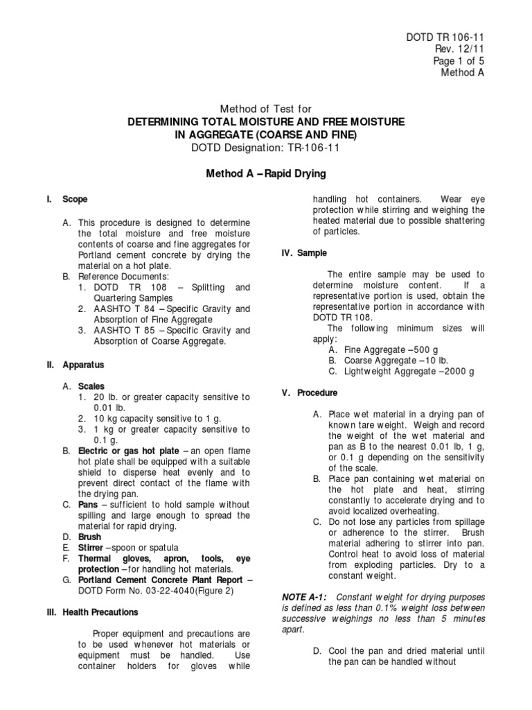 Field Determination of Surface Moisture of Aggregate PDF | PDF ...
