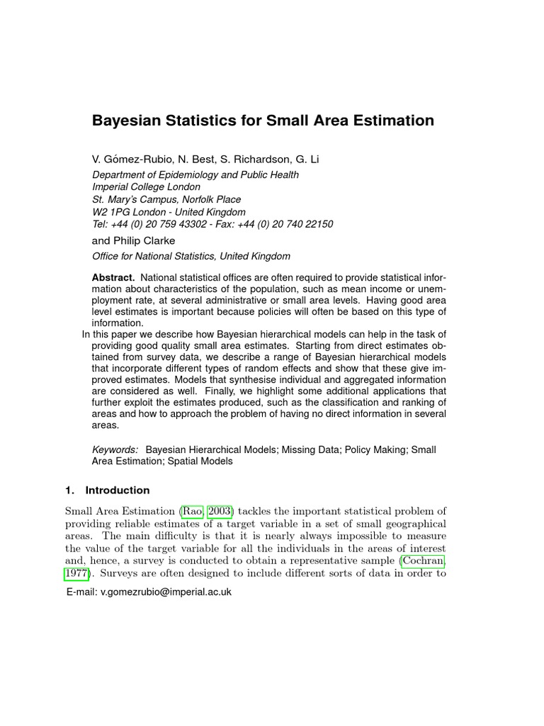 Bayesian Statistics For Small Area Estimation | PDF | Bias Of An ...