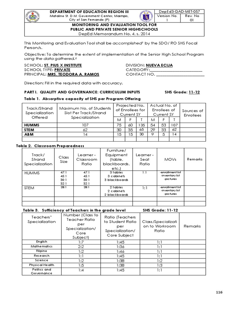Deped3 Qad Met 057 Monitoring and Evaluation Tool For Public and ...