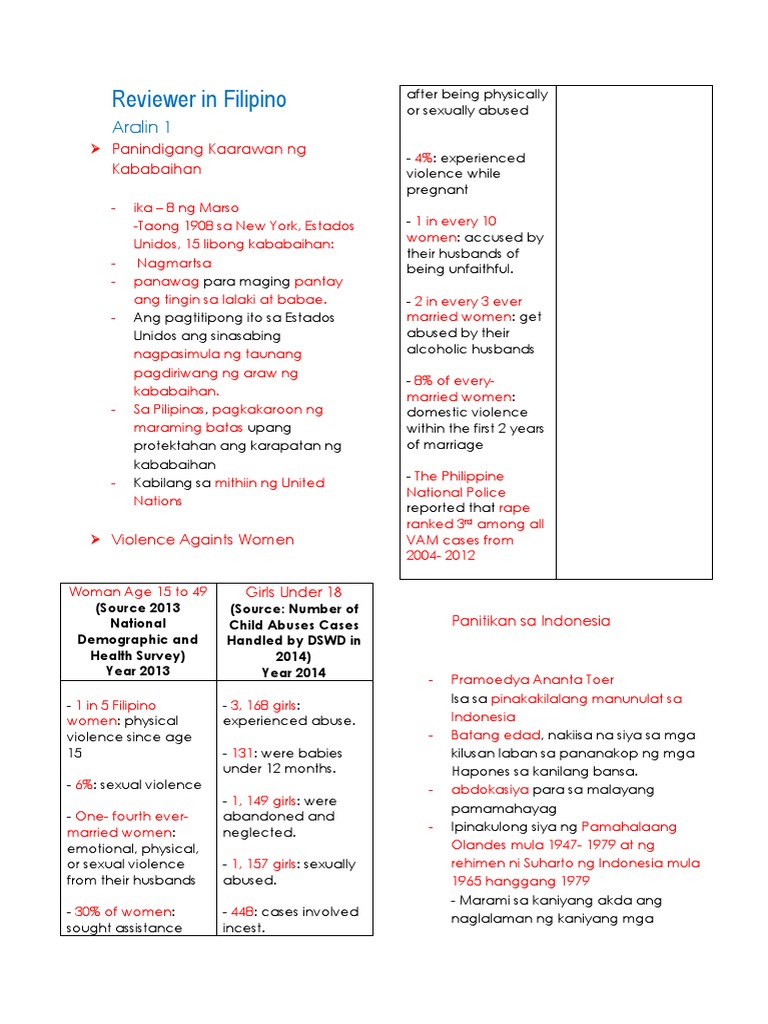 Reviewer in Filipino | PDF