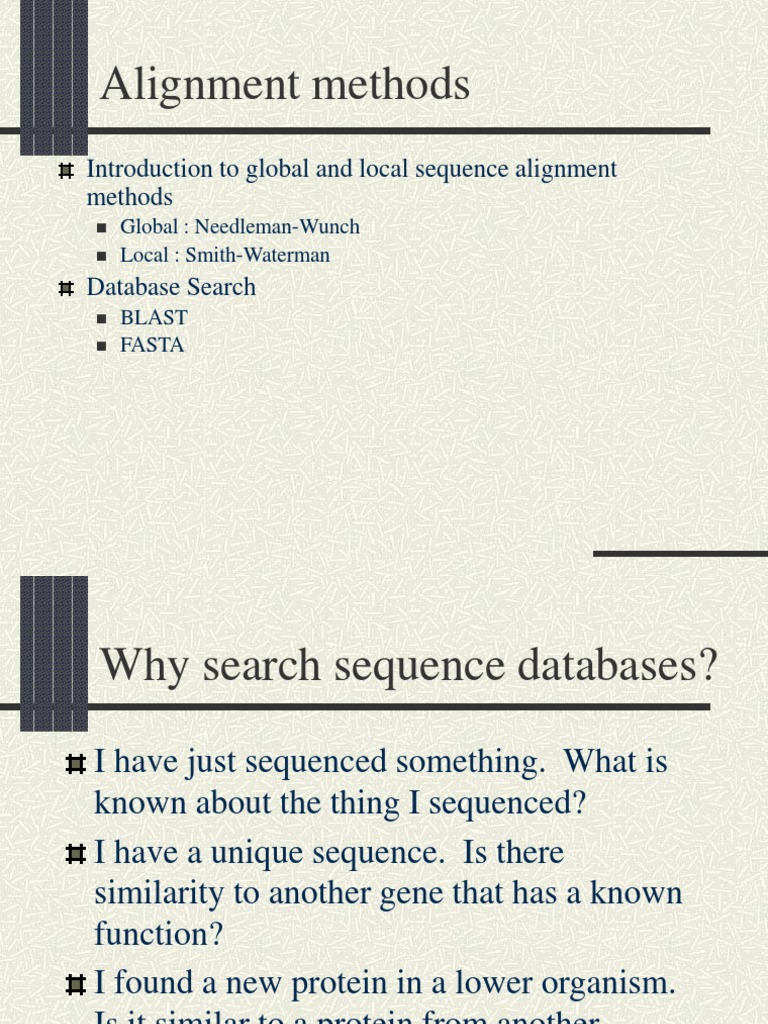 Alignment Methods: Introduction To Global and Local Sequence Alignment ...