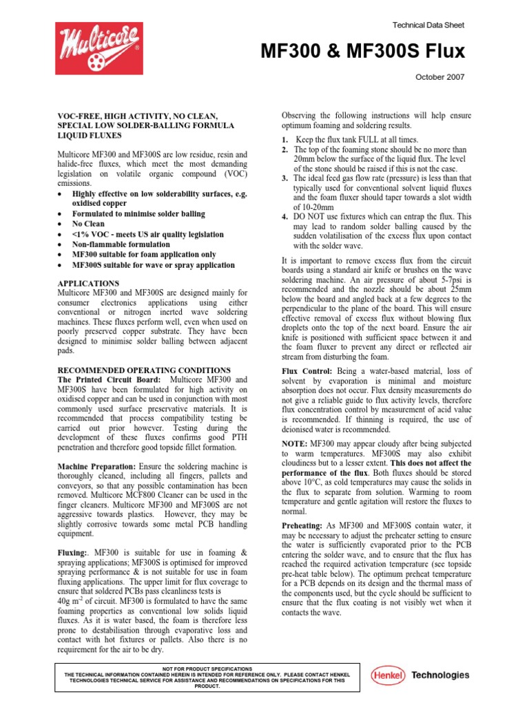 Technical Data Sheet for VOC-Free, High Activity Liquid Fluxes MF300 ...