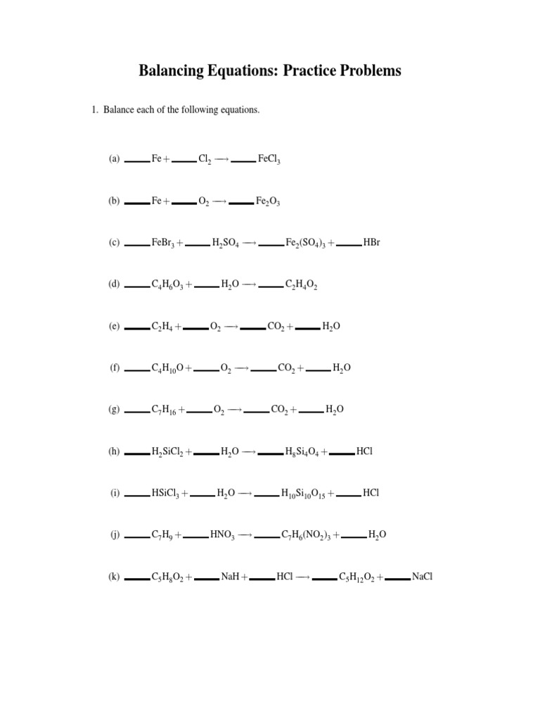 Balancing Equations: Practice Problems | PDF | Solid State Chemistry ...