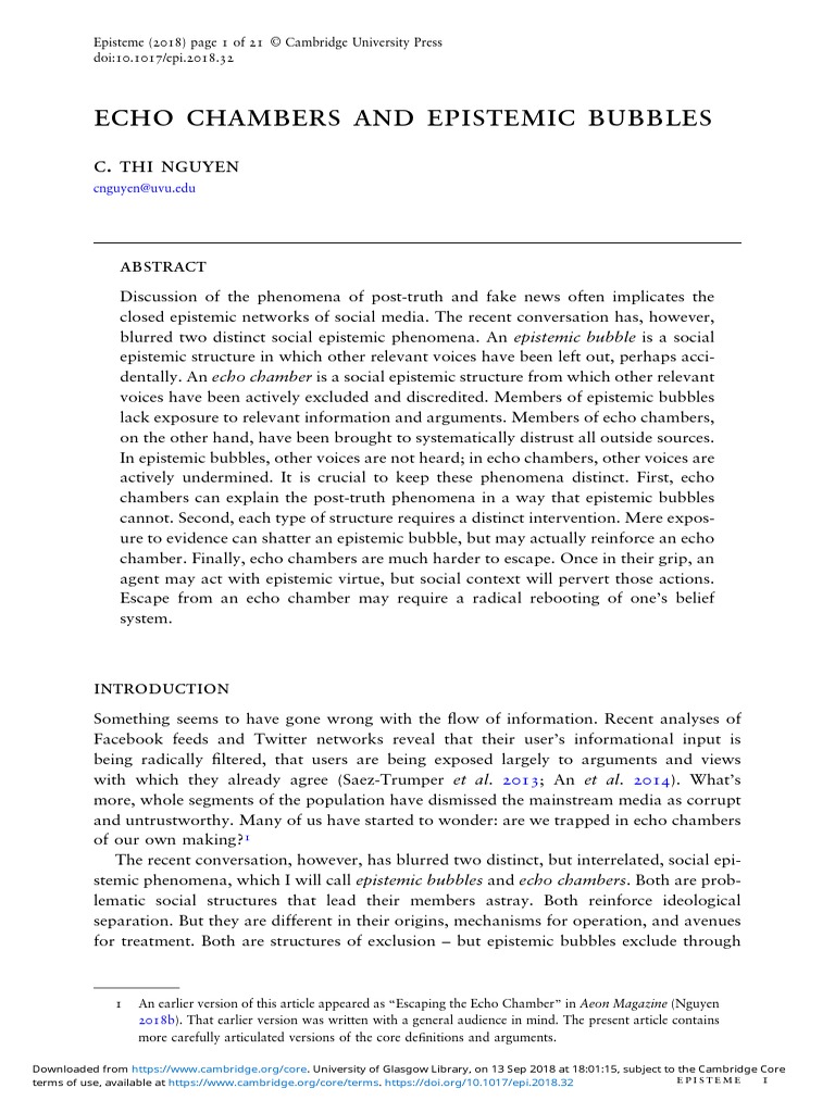 C. Thi Nguyen - Echo Chambers and Epistemic Bubbles | PDF ...