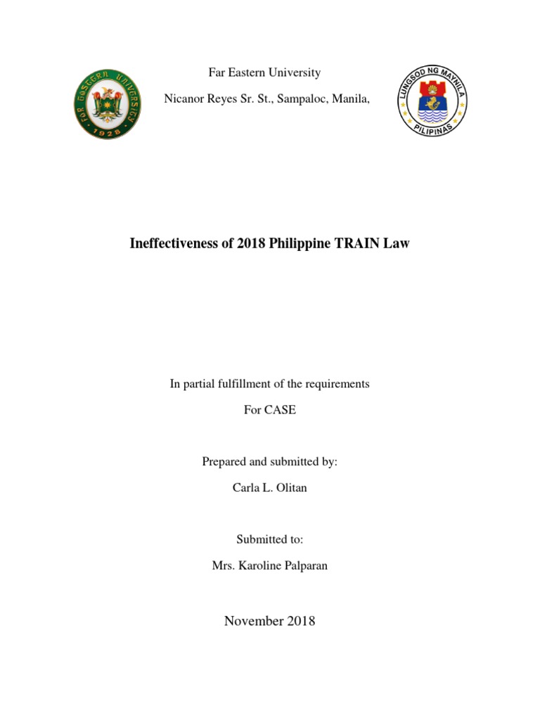 Ineffectiveness of 2018 Philippine TRAIN Law: Far Eastern University ...