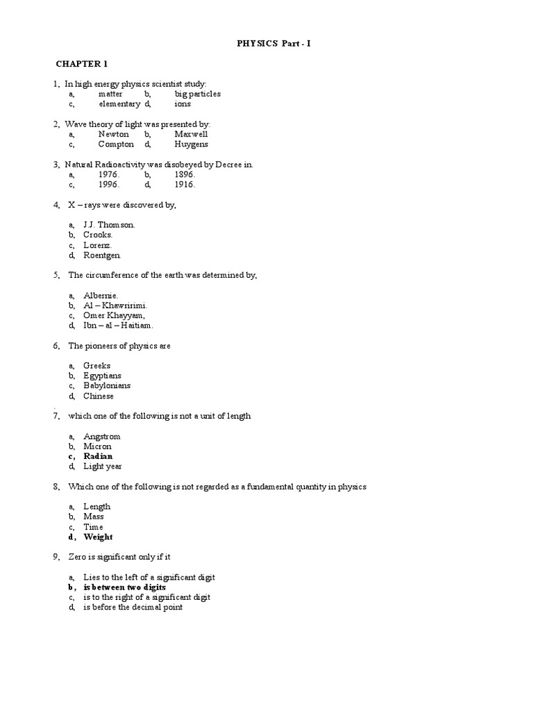 First Year Physics Chapter Wise Mcqs PDF | PDF | Acceleration | Torque First Year Physics Chapter Wise Mcqs PDF | PDF | Acceleration | Torque