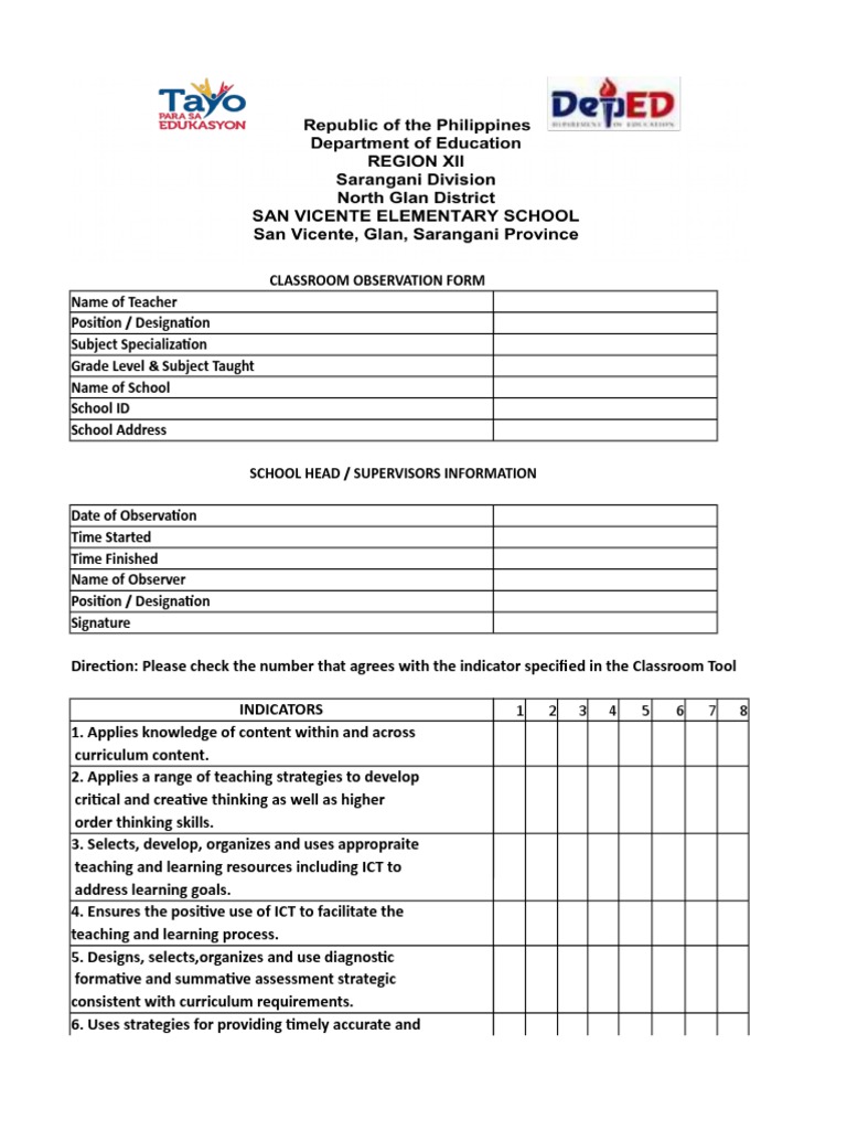 Classroom Observation Form | PDF | Educational Technology | Learning