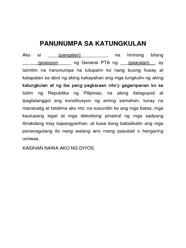 Panunumpa Sa Katungkulan (PTA) | PDF