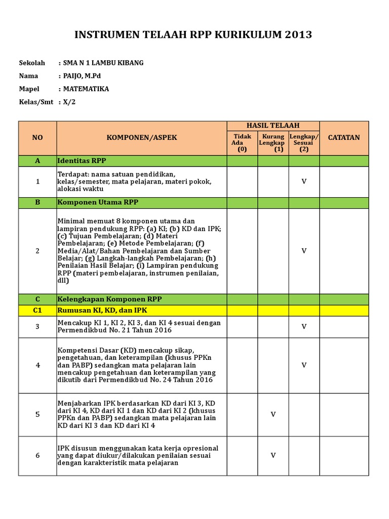 Telaah RPP Matematika SMA K13 | PDF