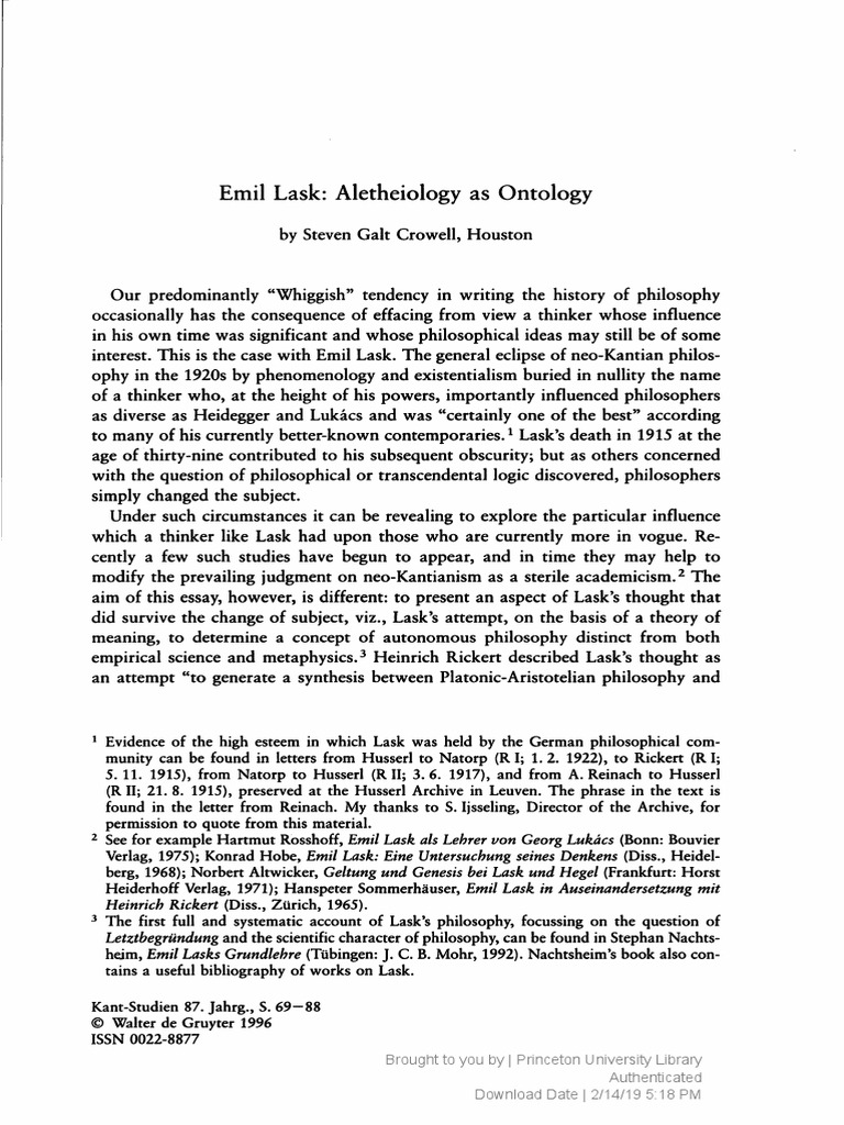 Emil Lask: Aletheiology As Ontology | PDF | Transcendence (Philosophy ...