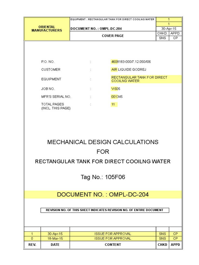 Rectangular Tank Design Exel | PDF | Pressure | Elasticity (Physics)