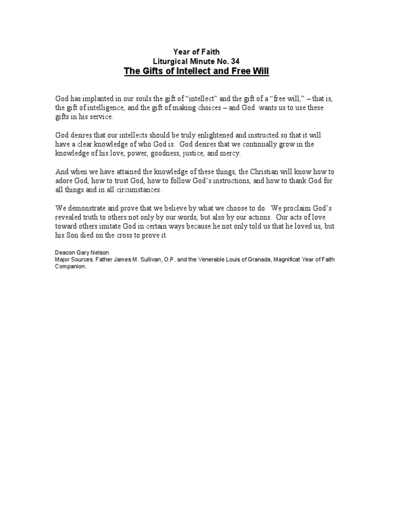 YF - LM 34 - The Gifts of Intellect and Free Will | PDF