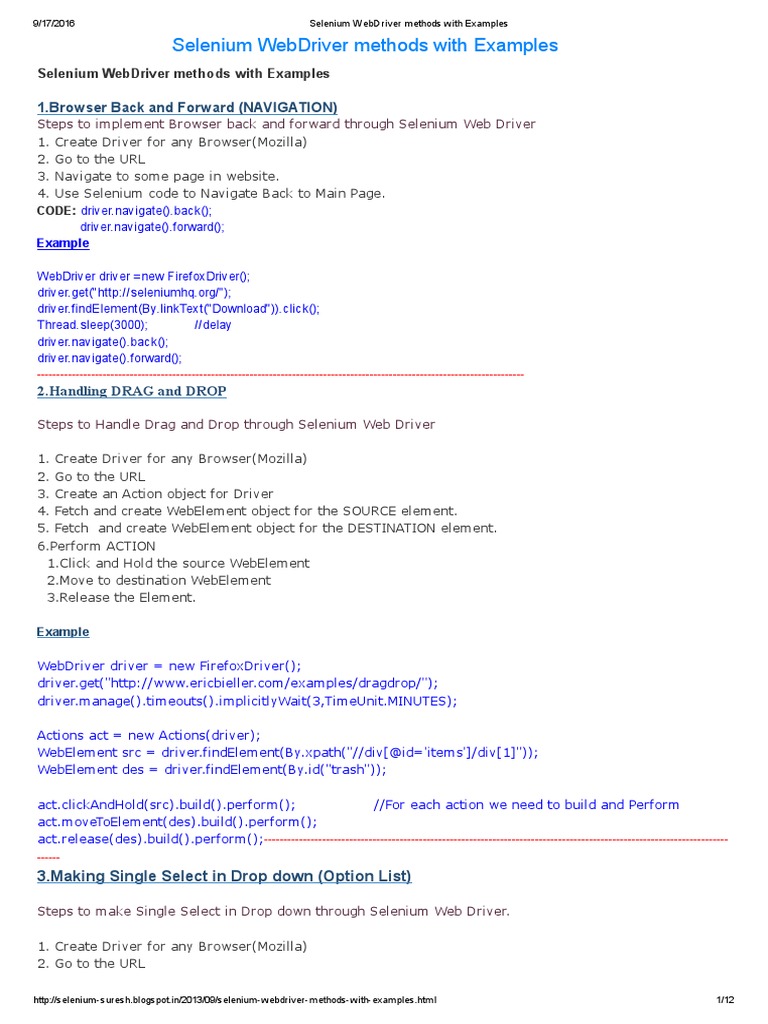 Selenium WebDriver Methods With Examples | PDF | Selenium (Software) | World Wide Web
