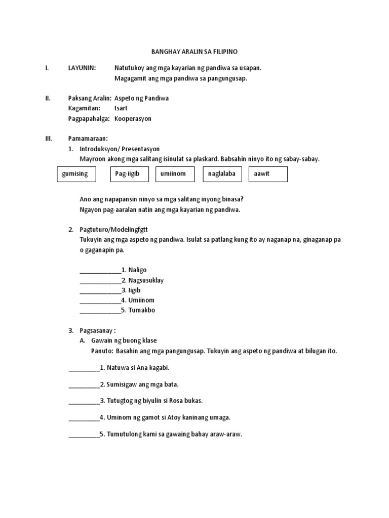 Filipino Lesson Plan in 6 | PDF