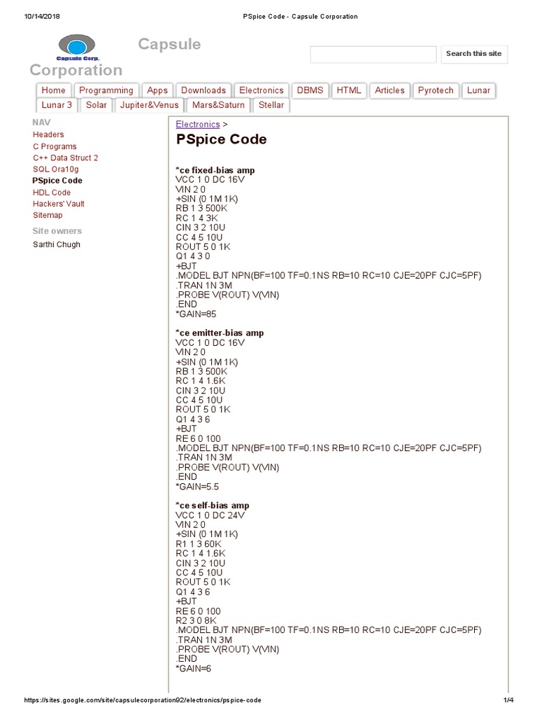 PSpice Code BJT Amplifier | PDF | Bipolar Junction Transistor ...