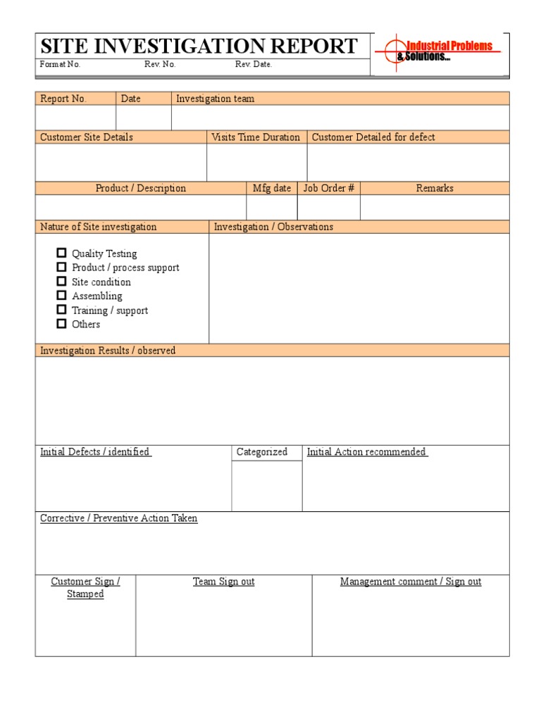 Site Investigation Report: Format No. Rev. No. Rev. Date | PDF
