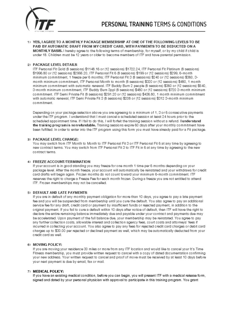 Personal Training Terms &: Conditions | PDF | Credit Card | Fee