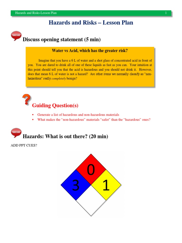 Hazards and Risks Lesson Plan Guide | PDF | Hazards | Caffeine