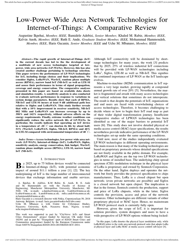 Low-Power Wide Area Network Technologies For Internet-of-Things: A Comparative Review | PDF ...