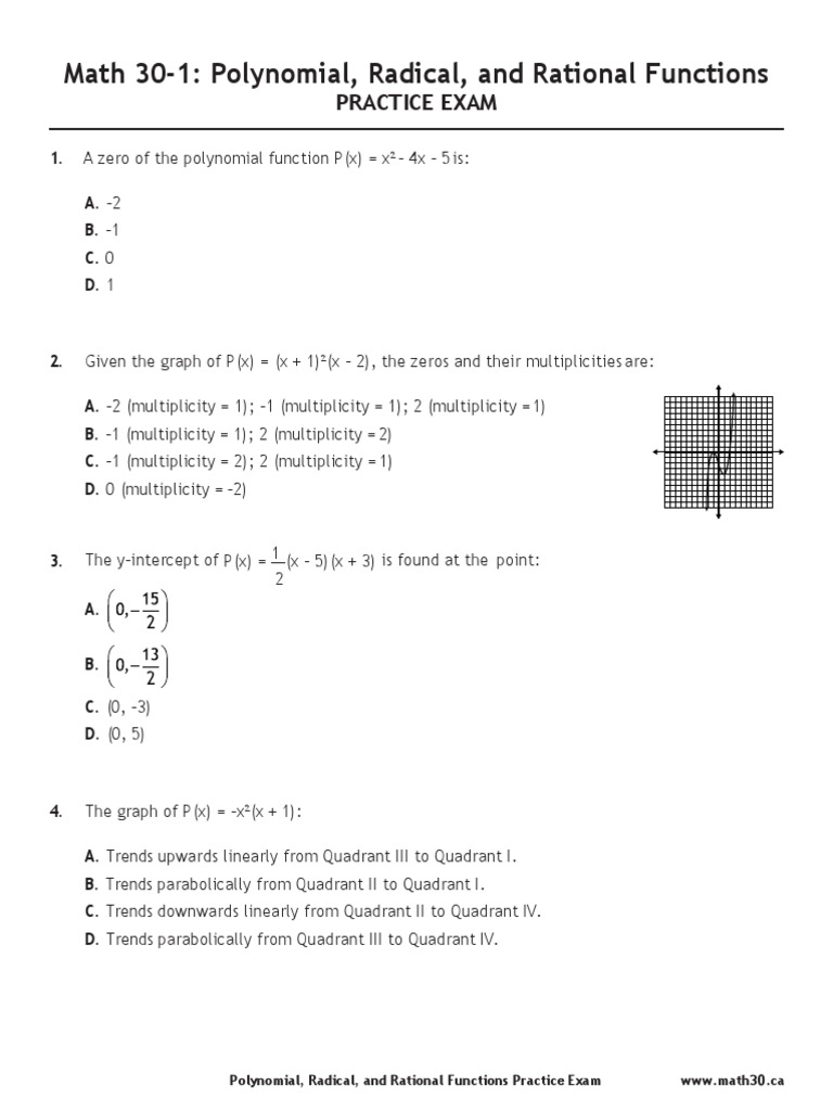Math 30-1: Polynomial, Radical, and Rational Functions: Practice Exam ...