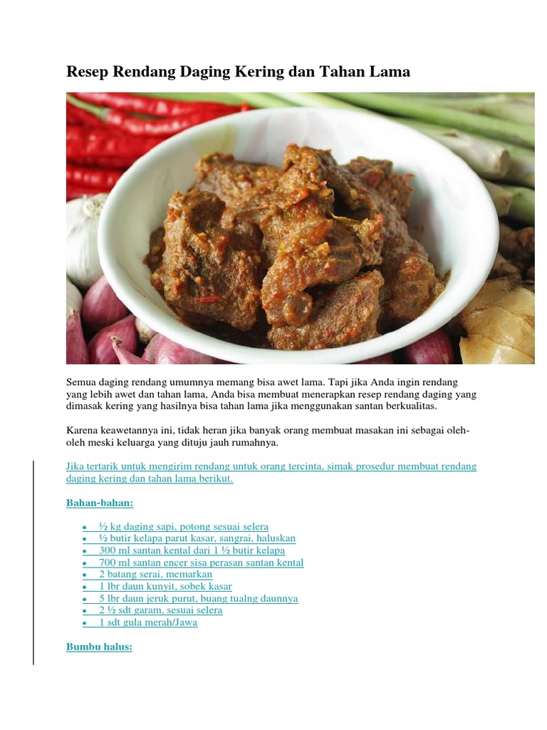 Resep Rendang Daging Kering Dan Tahan Lama | PDF