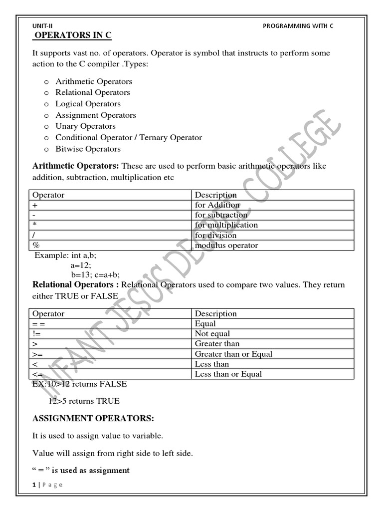 An In-Depth Look at Operators in C Programming | PDF | Data Type ...