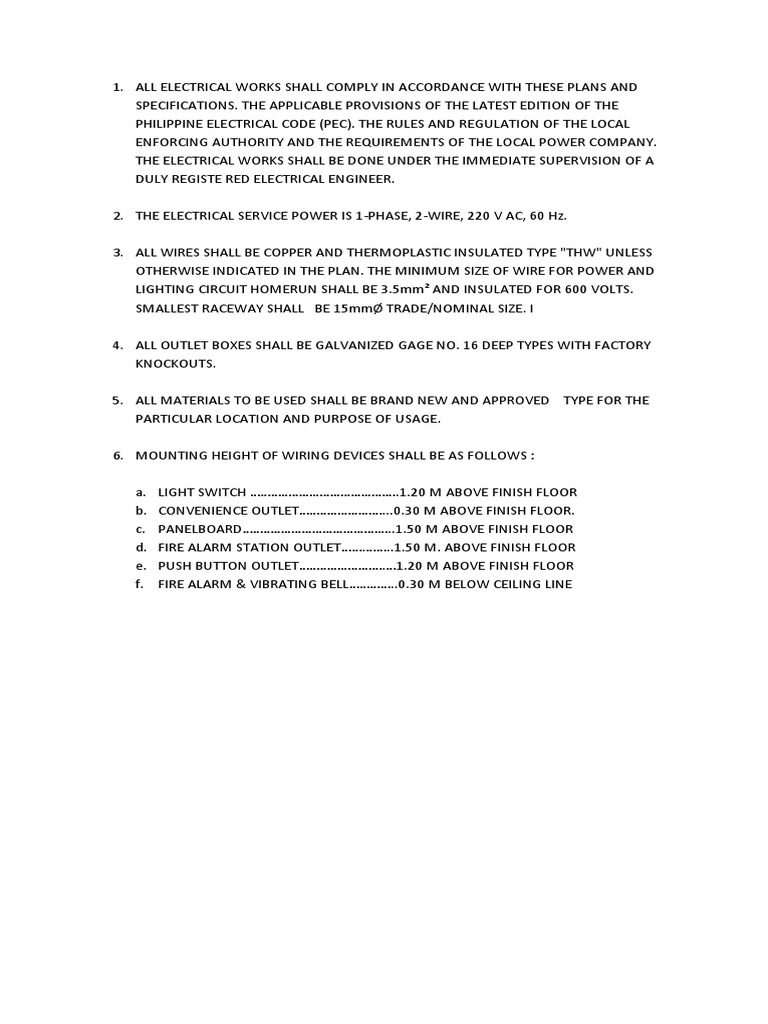 All Electrical Works Shall Comply in Accordance With These Plans and ...