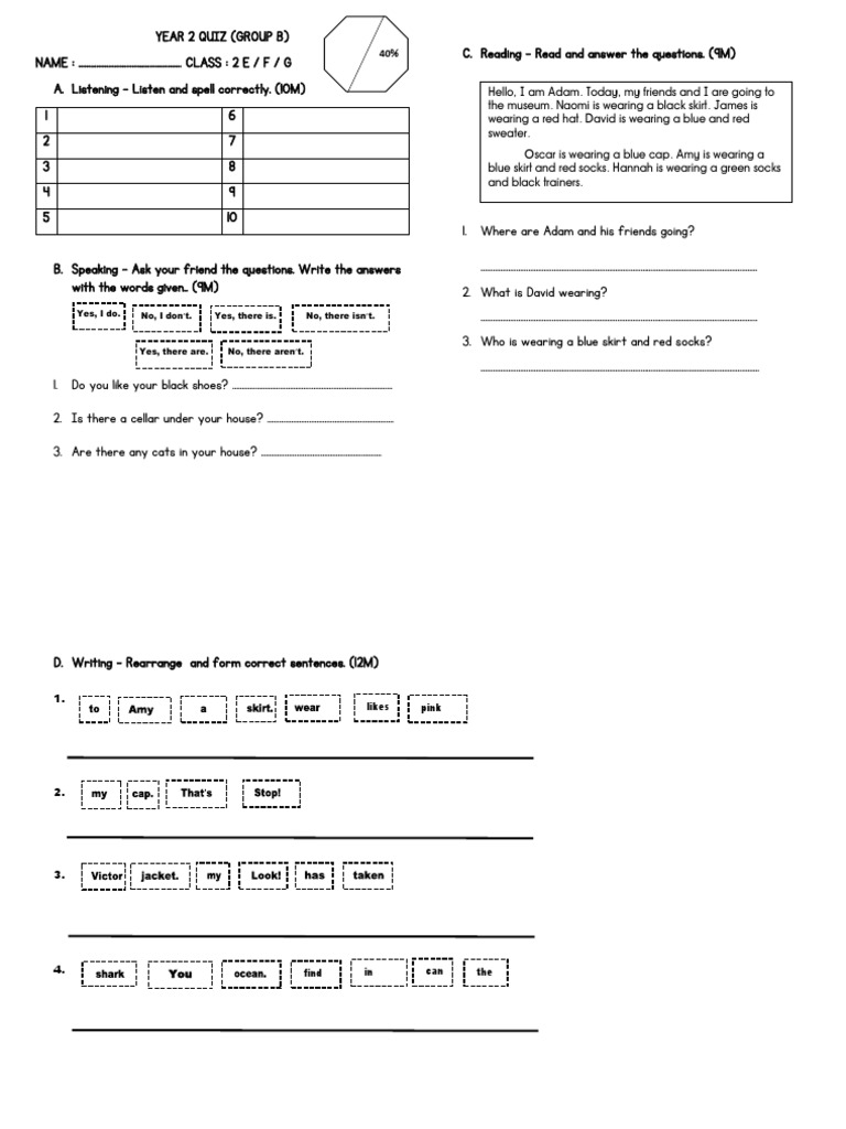 Year 2 Quiz Group B | PDF