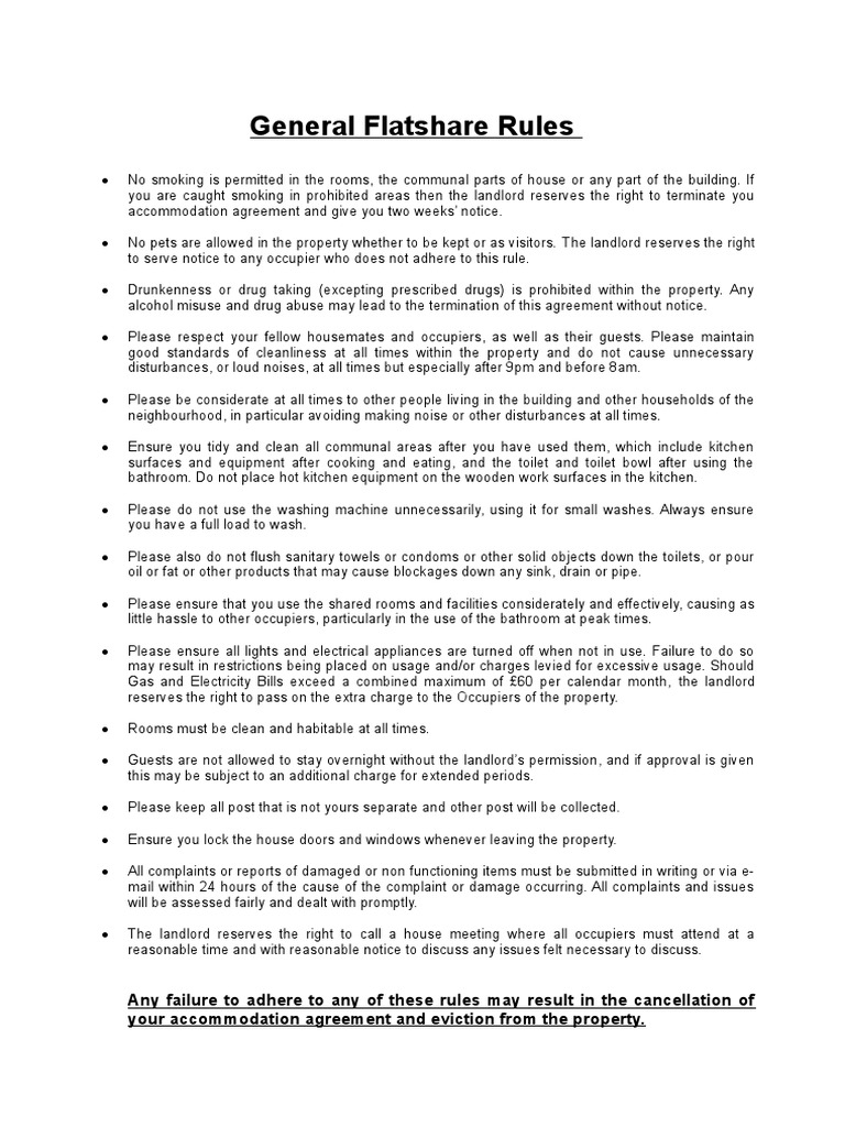 General Rules of Flatshare | PDF | Landlord | Kitchen