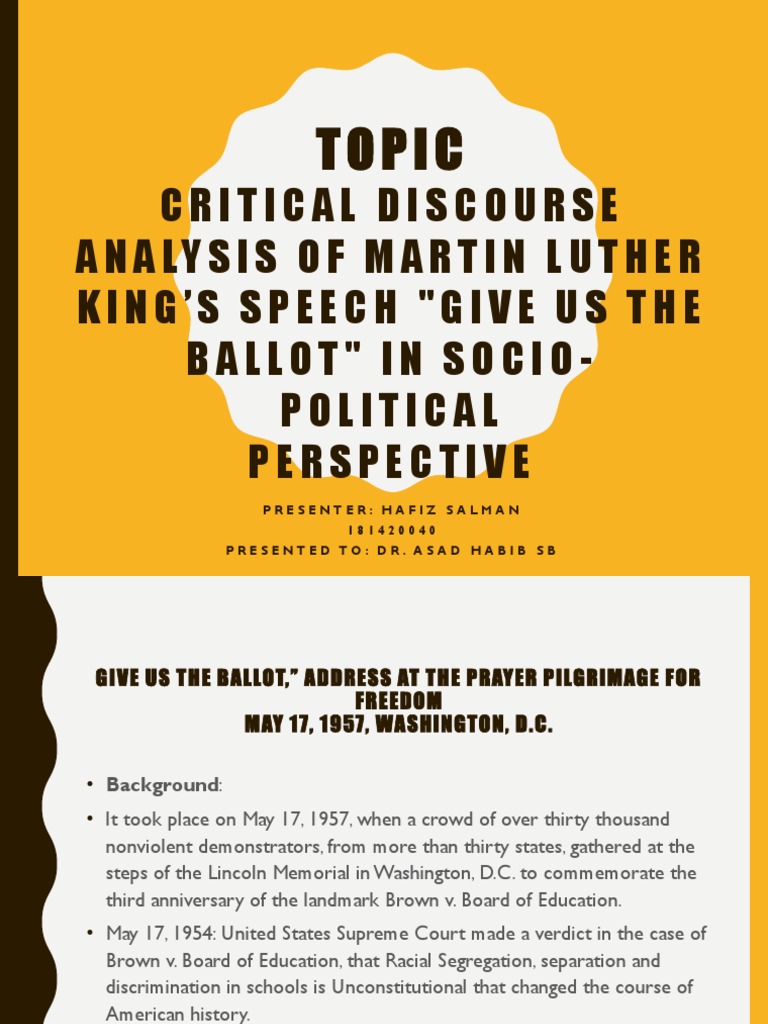 Critical Discourse Analysis of Martin Luther King'S Speech "Give Us The ...
